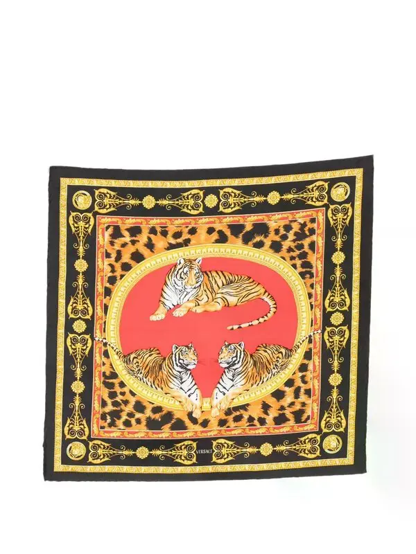 Versace 1990s Tiger-print Handkerchief - Black