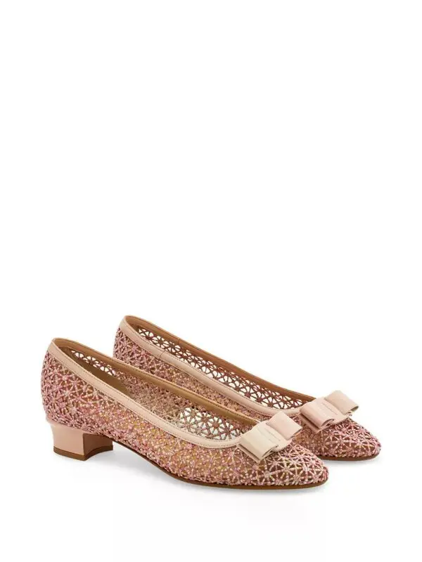 FERRAGAMO Macramé Vara Bow Pumps - Pink