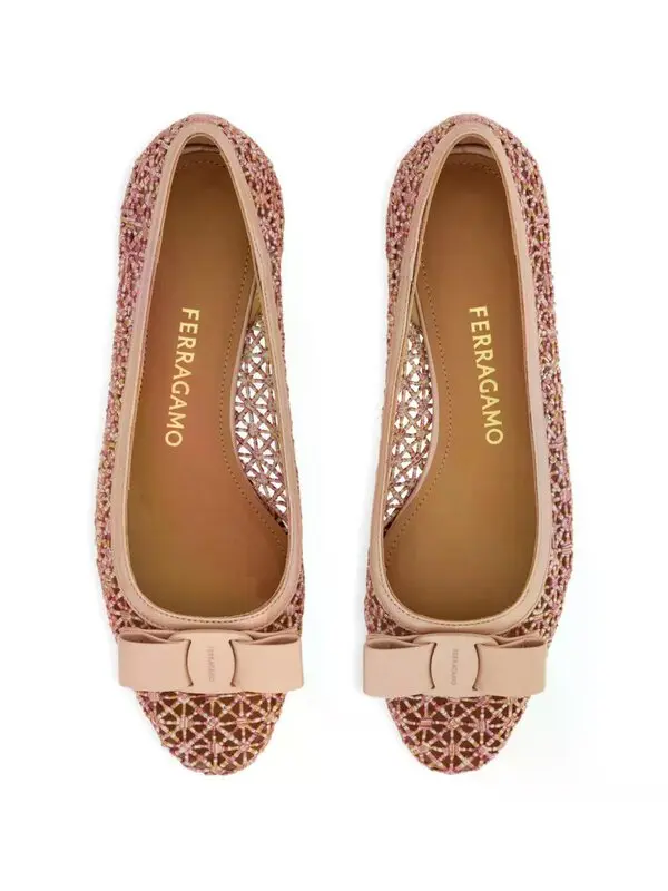 FERRAGAMO Macramé Vara Bow Pumps - Pink