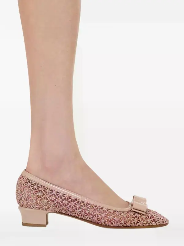FERRAGAMO Macramé Vara Bow Pumps - Pink