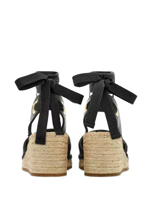 FERRAGAMO Woven Raffia Espadrille Wedges With Animalier Print And Tie Fastening