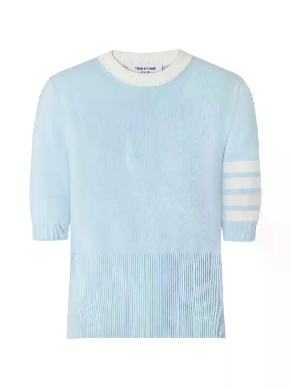 Thom Browne Short Sleeve T-shirt With Hector Intarsia - Blue