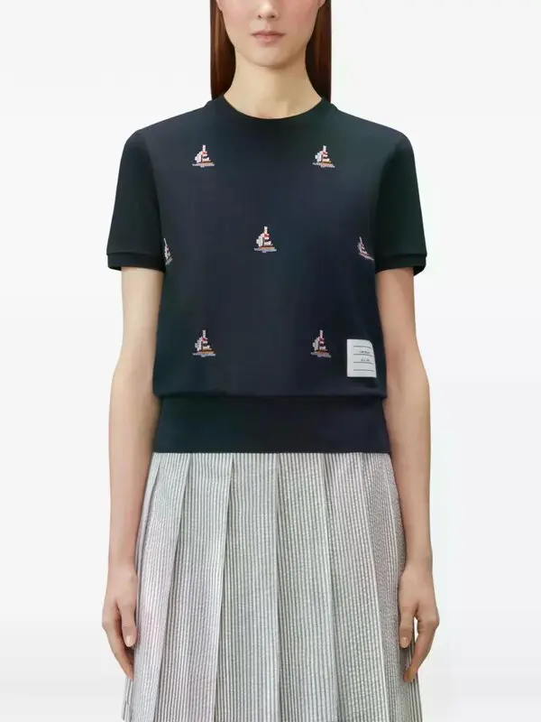 Thom Browne Embroidered Milano Rib T-shirt - Blue