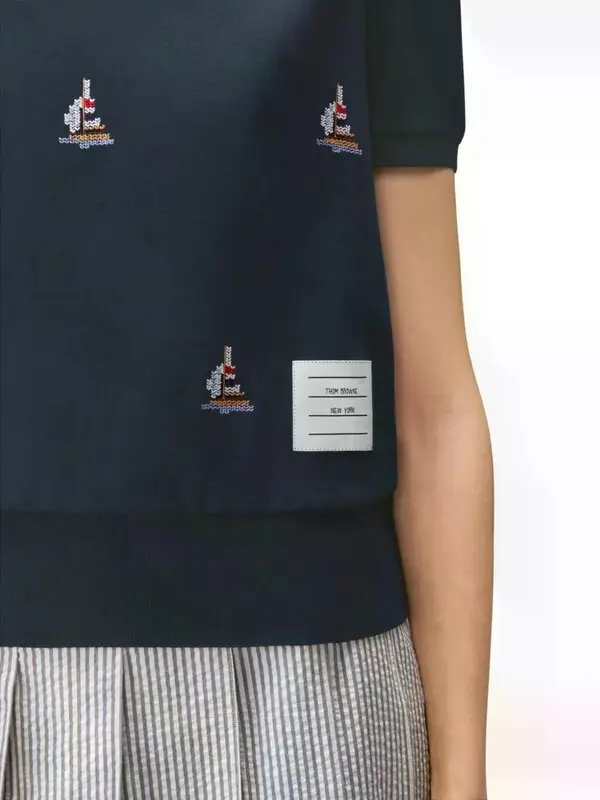Thom Browne Embroidered Milano Rib T-shirt - Blue