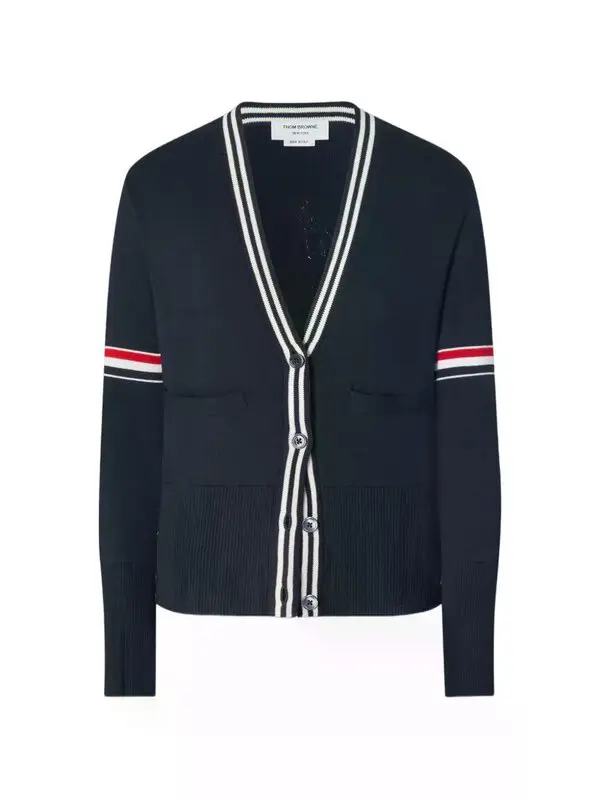 Thom Browne Sailboat Jacquard Rwb Stripe Cardigan - Blue