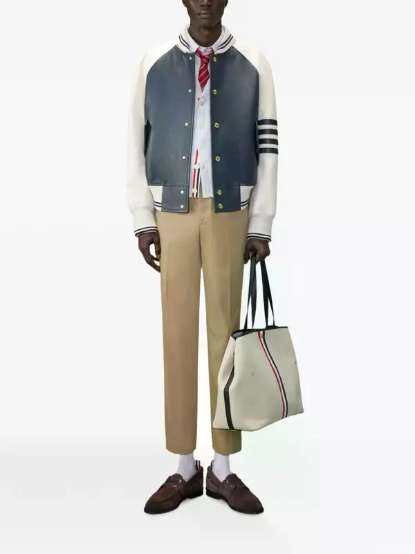 Thom Browne Raglan Sleeve Leather Bomber Jacket - Blue