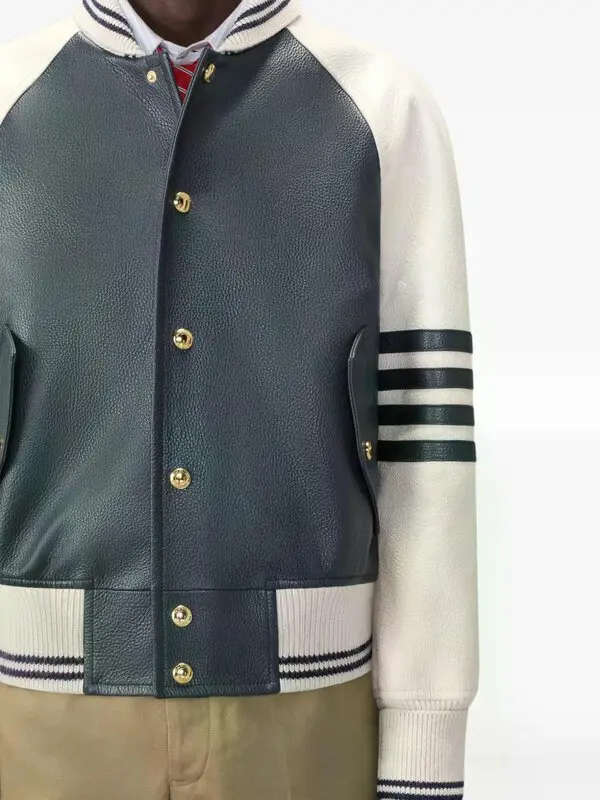 Thom Browne Raglan Sleeve Leather Bomber Jacket - Blue