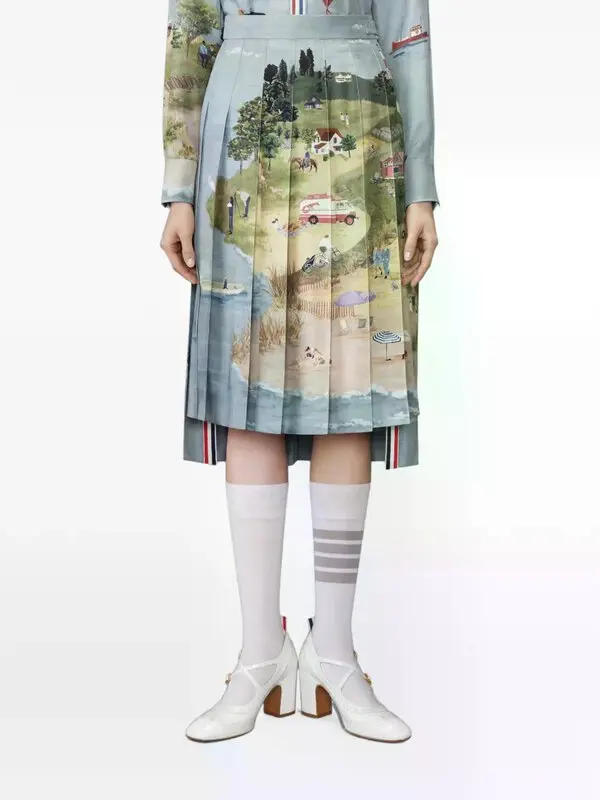 Thom Browne Nantucket Scenic Pleated Midi Skirt