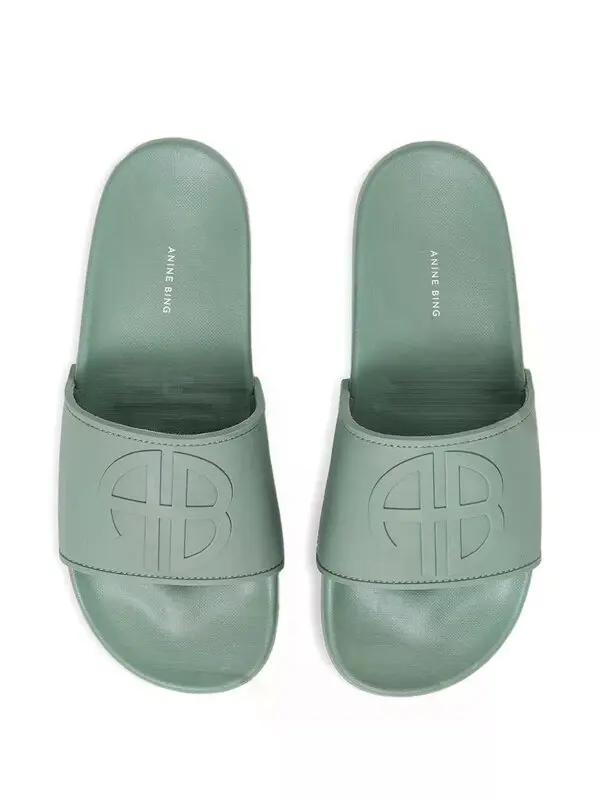 ANINE BING Isla Logo-embossed Slides - Green