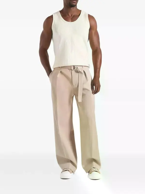 Manière De Voir Loic Wide Leg Textured Trousers With Belt - Neutrals