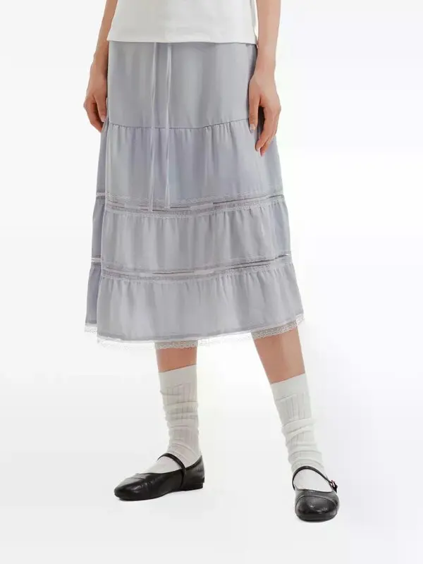 B+AB Lace Trim Tiered Midi Skirt - Blue