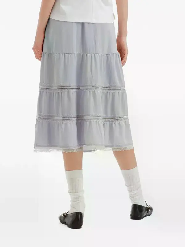 B+AB Lace Trim Tiered Midi Skirt - Blue
