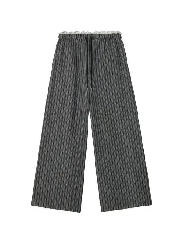 TOUT A COUP Vertical Stripe Drawstring Seersucker Trousers - Grey