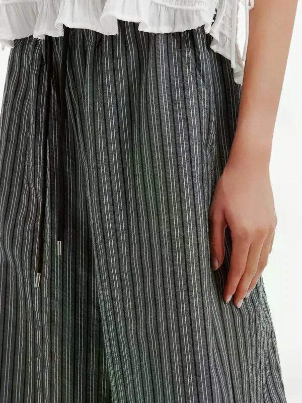 TOUT A COUP Vertical Stripe Drawstring Seersucker Trousers