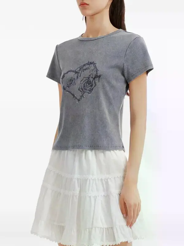 TOUT A COUP Graphic Print Ribbed T-shirt