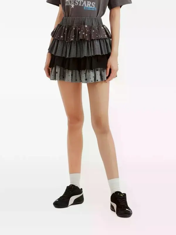 MINI CREAM Star Print Tiered Mini Skirt