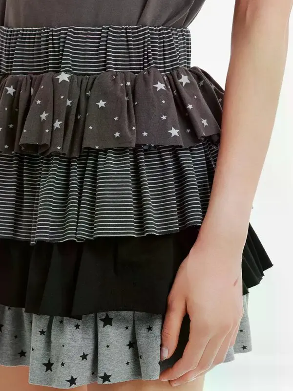 MINI CREAM Star Print Tiered Mini Skirt