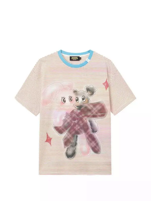 MINI CREAM Striped Graphic Print Cotton T-shirt - Neutrals