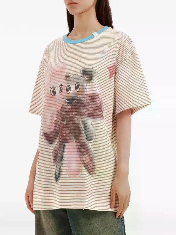 MINI CREAM Striped Graphic Print Cotton T-shirt