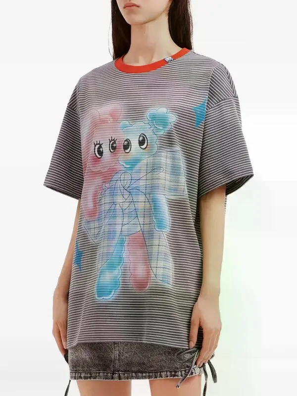 MINI CREAM Striped Graphic Print Cotton T-shirt - Grey