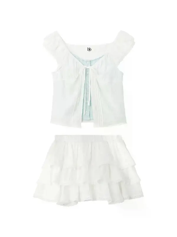 B+AB Ruffled Tiered Blouse And Mini Skirt Set - White