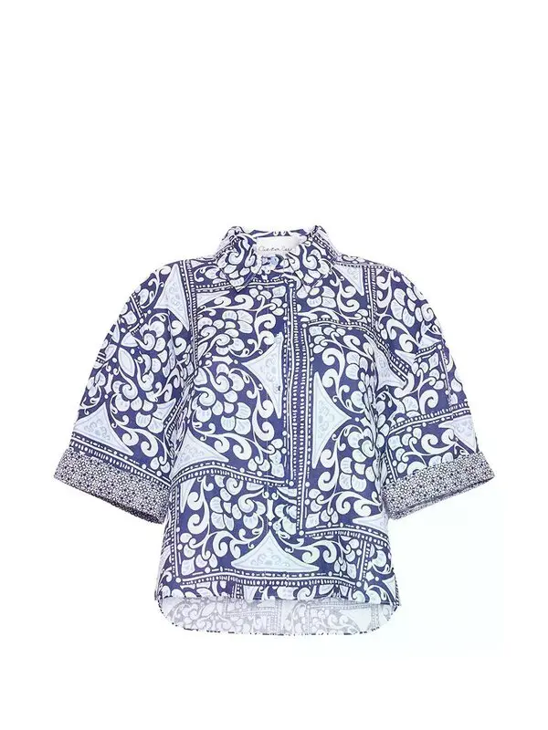 Cara Cara Tile Print Linen Shirt - Blue