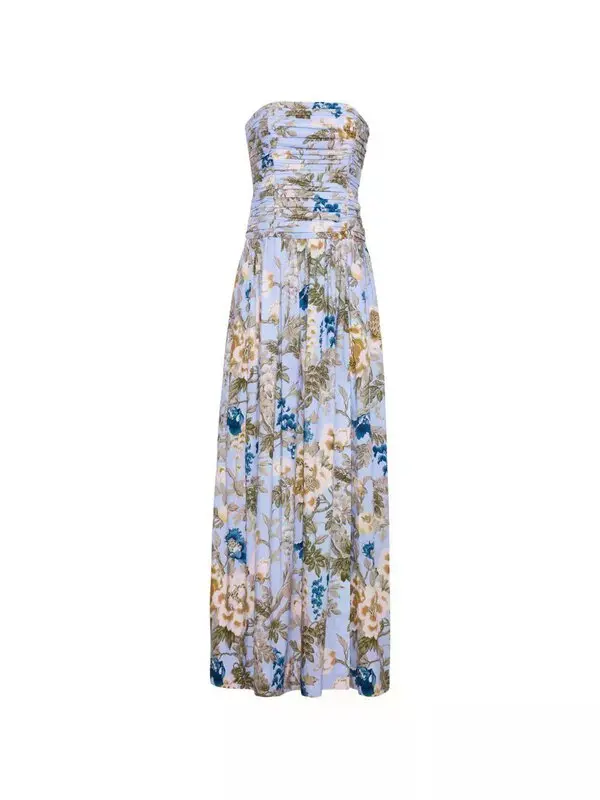Cara Cara Floral Print Ruched Maxi Gown - Blue