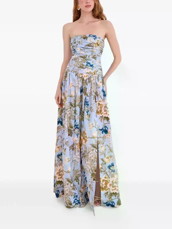 Cara Cara Floral Print Ruched Maxi Gown - Blue