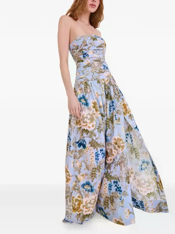 Cara Cara Floral Print Ruched Maxi Gown - Blue