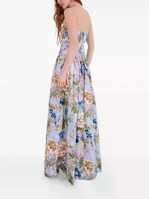 Cara Cara Floral Print Ruched Maxi Gown - Blue