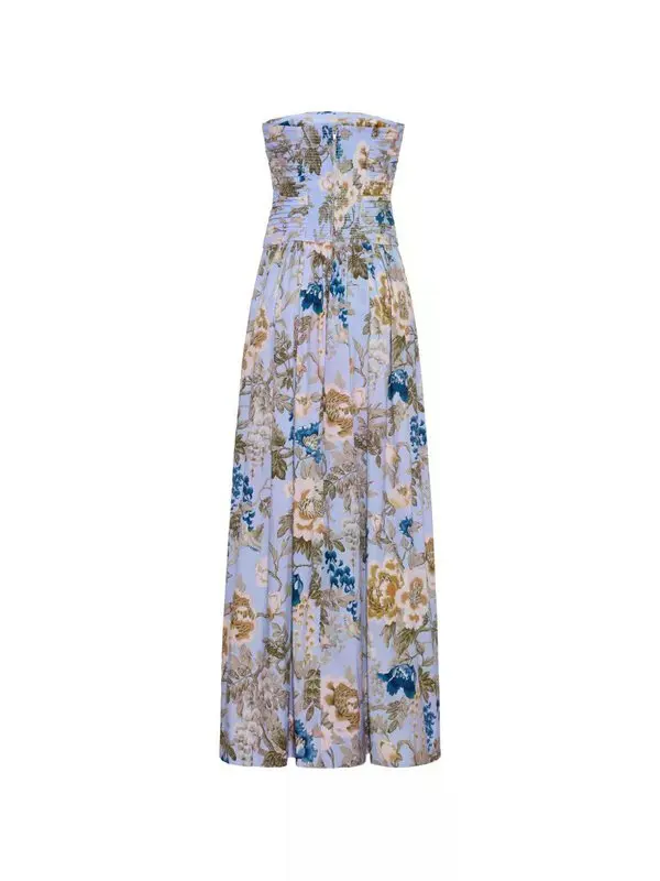 Cara Cara Floral Print Ruched Maxi Gown - Blue