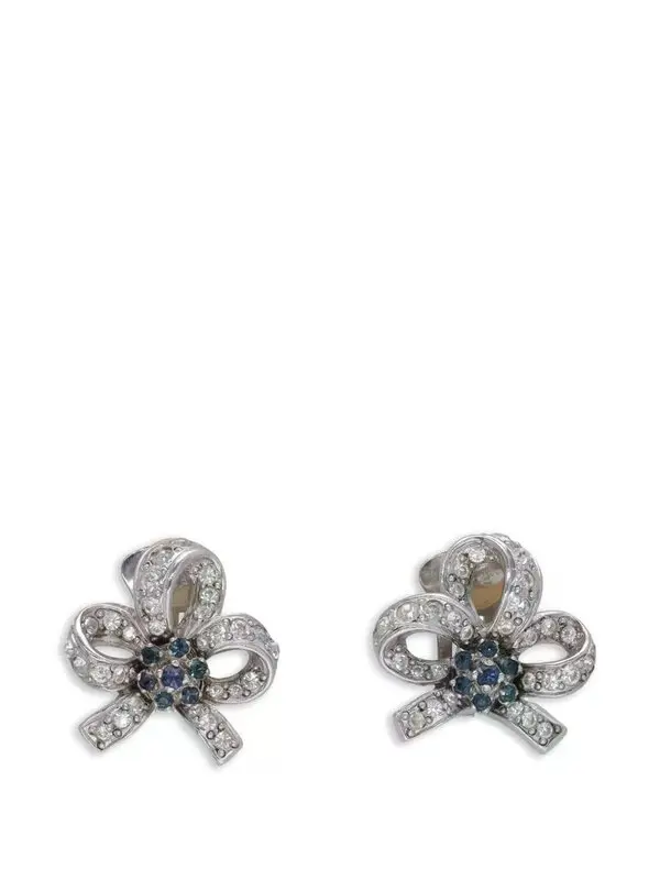 Vintage Bow-detail Crystal-embellished Earrings - Silver