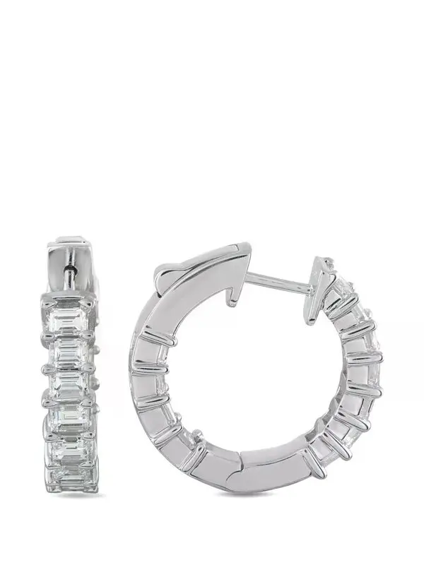 LB EXCLUSIVE 18k White Gold Emerald-cut Diamond Hoop Earrings - Silver