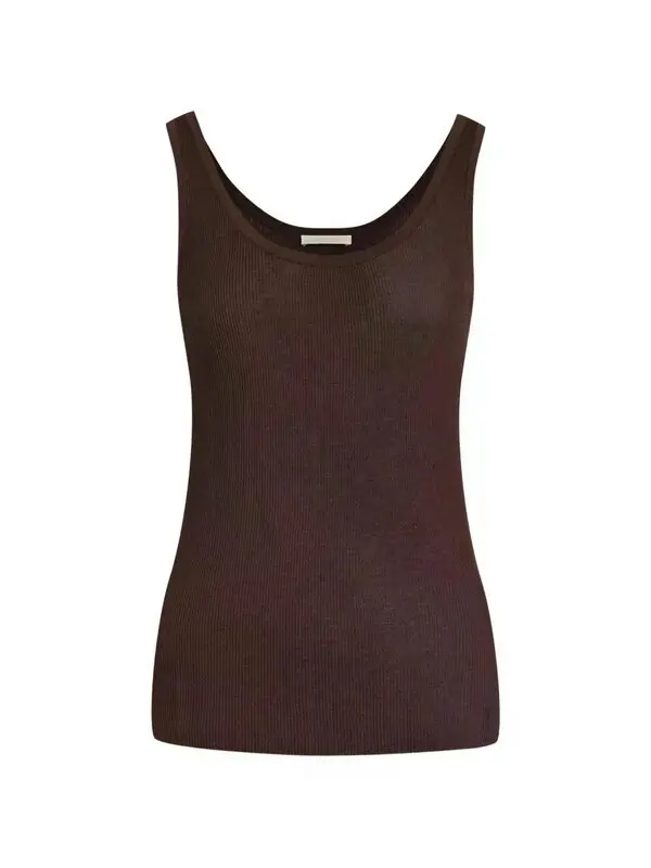 12 STOREEZ Ribbed Knit Lattice Tank Top - Brown