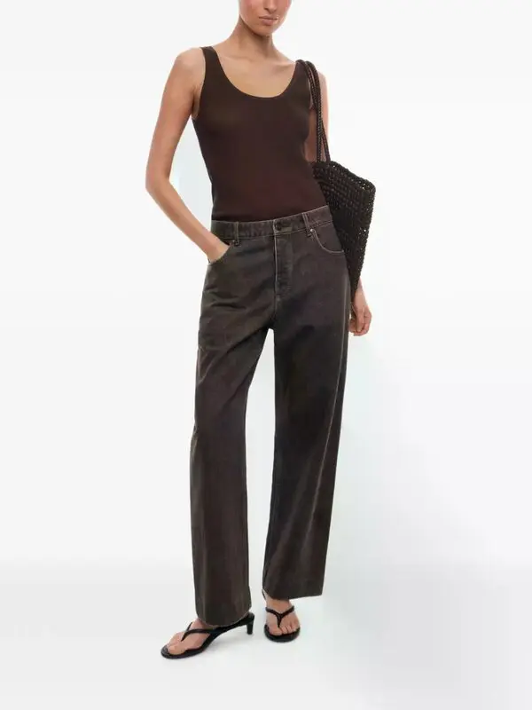 12 STOREEZ Ribbed Knit Lattice Tank Top - Brown