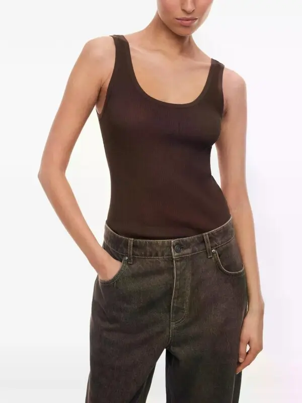 12 STOREEZ Ribbed Knit Lattice Tank Top - Brown