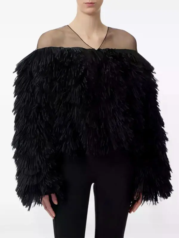 Elisabetta Franchi Organza Jacket With Feather Effect - Black
