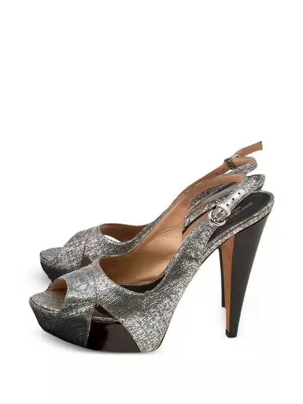SERGIO ROSSI Textured Leather Platform Slingback Sandals - Silver