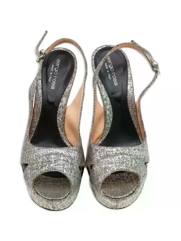 SERGIO ROSSI Textured Leather Platform Slingback Sandals