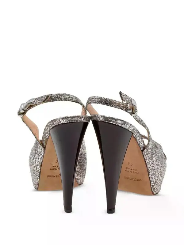 SERGIO ROSSI Textured Leather Platform Slingback Sandals