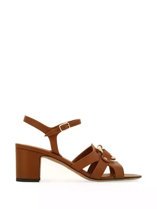 FERRAGAMO Gancini Embellished Calfskin Sandals - Brown