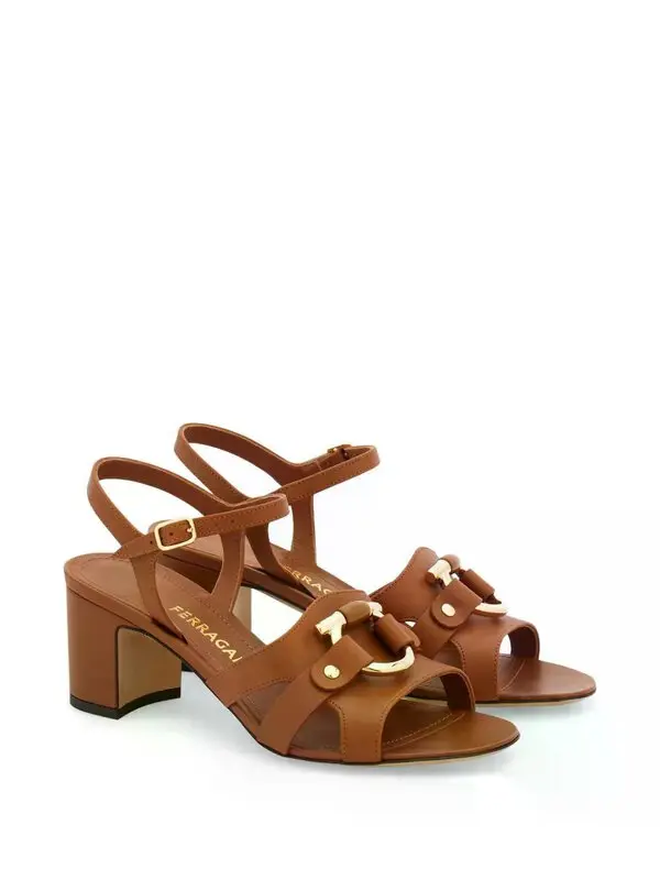 FERRAGAMO Gancini Embellished Calfskin Sandals - Brown