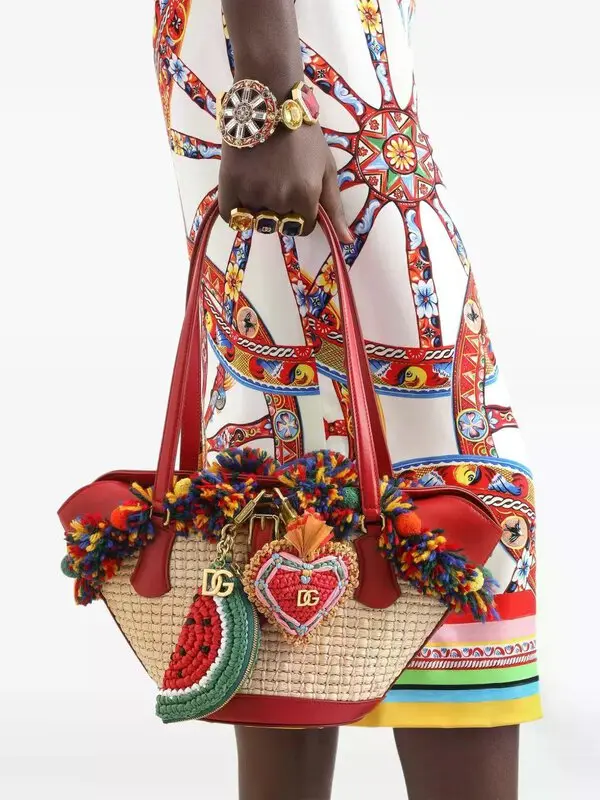Dolce & Gabbana Raffia Charm Key Ring - Red