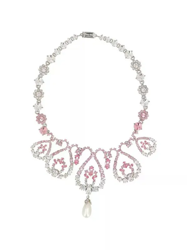 Prada Crystal Embellished Floral Motif Necklace - Silver