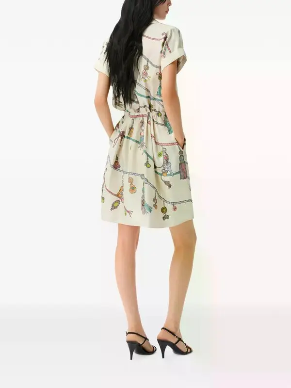Versace Printed Silk Twill Mini Shirt Dress - Neutrals