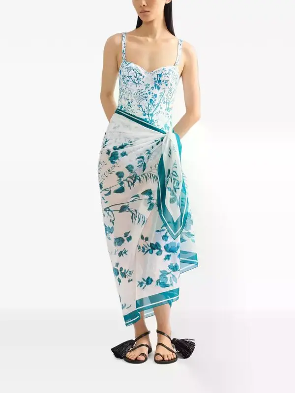Erdem Botanical-print Cotton-voile Pareo - White