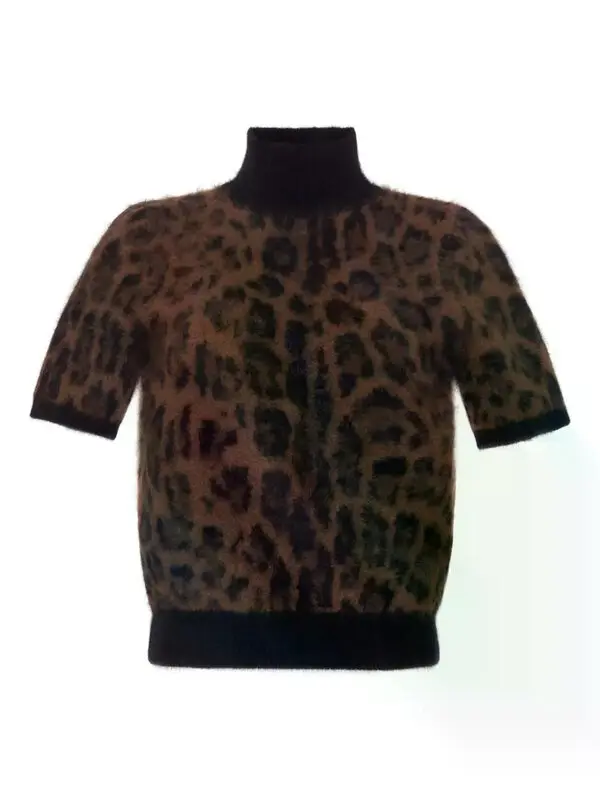 Adam Lippes Leopard Print High Neck Sweater - Brown