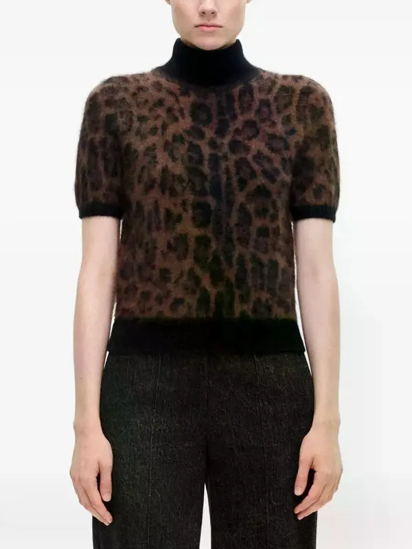 Adam Lippes Leopard Print High Neck Sweater