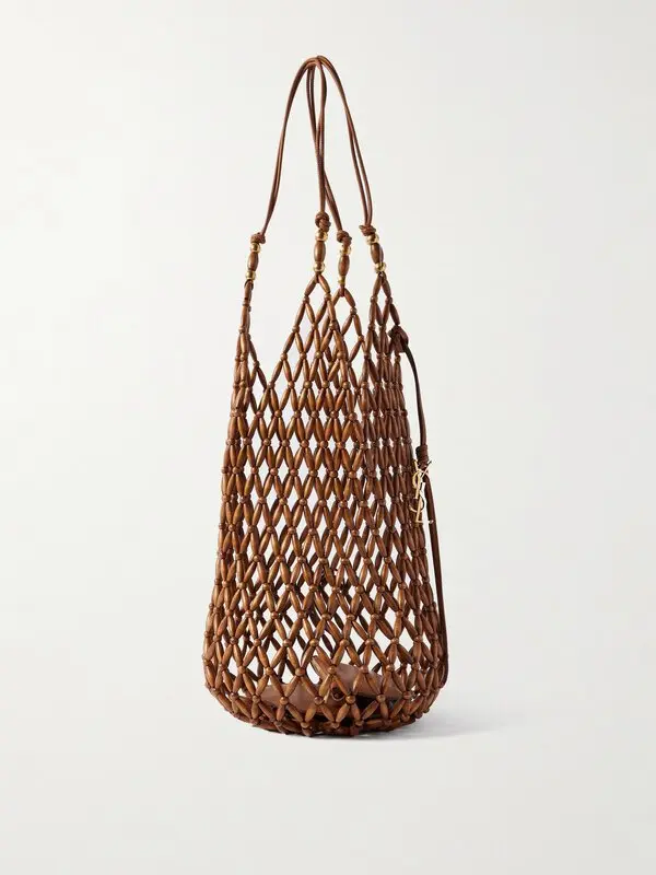 Saint Laurent Beaded Wood Tote Bag