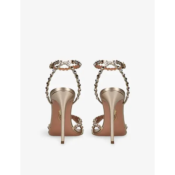 AQUAZZURA Tequila 105 Crystal-embellished Leather Heeled Sandals - Champagne